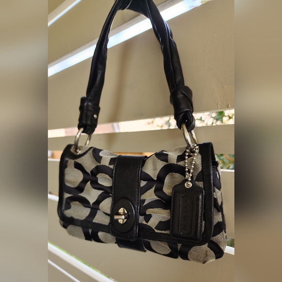 Coach | Bags | Coach Parker Blackgray Op Art Jacquardleather Bag 348 | Poshmark